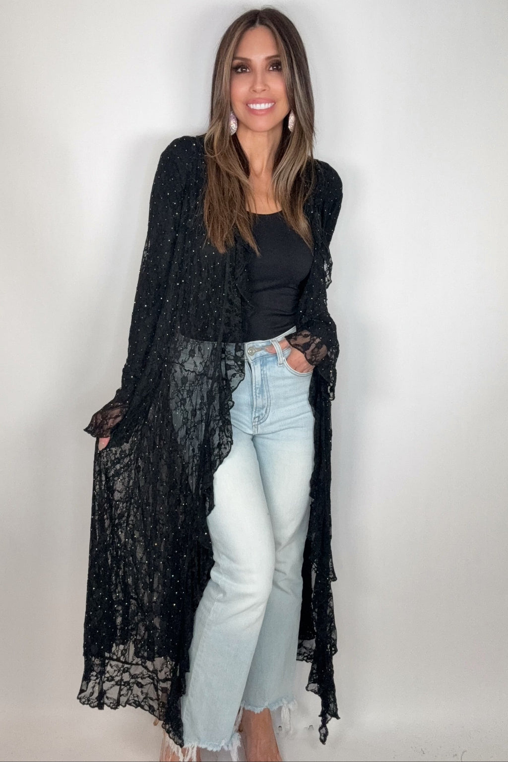 Black Lace Ruffle Sparkle Duster